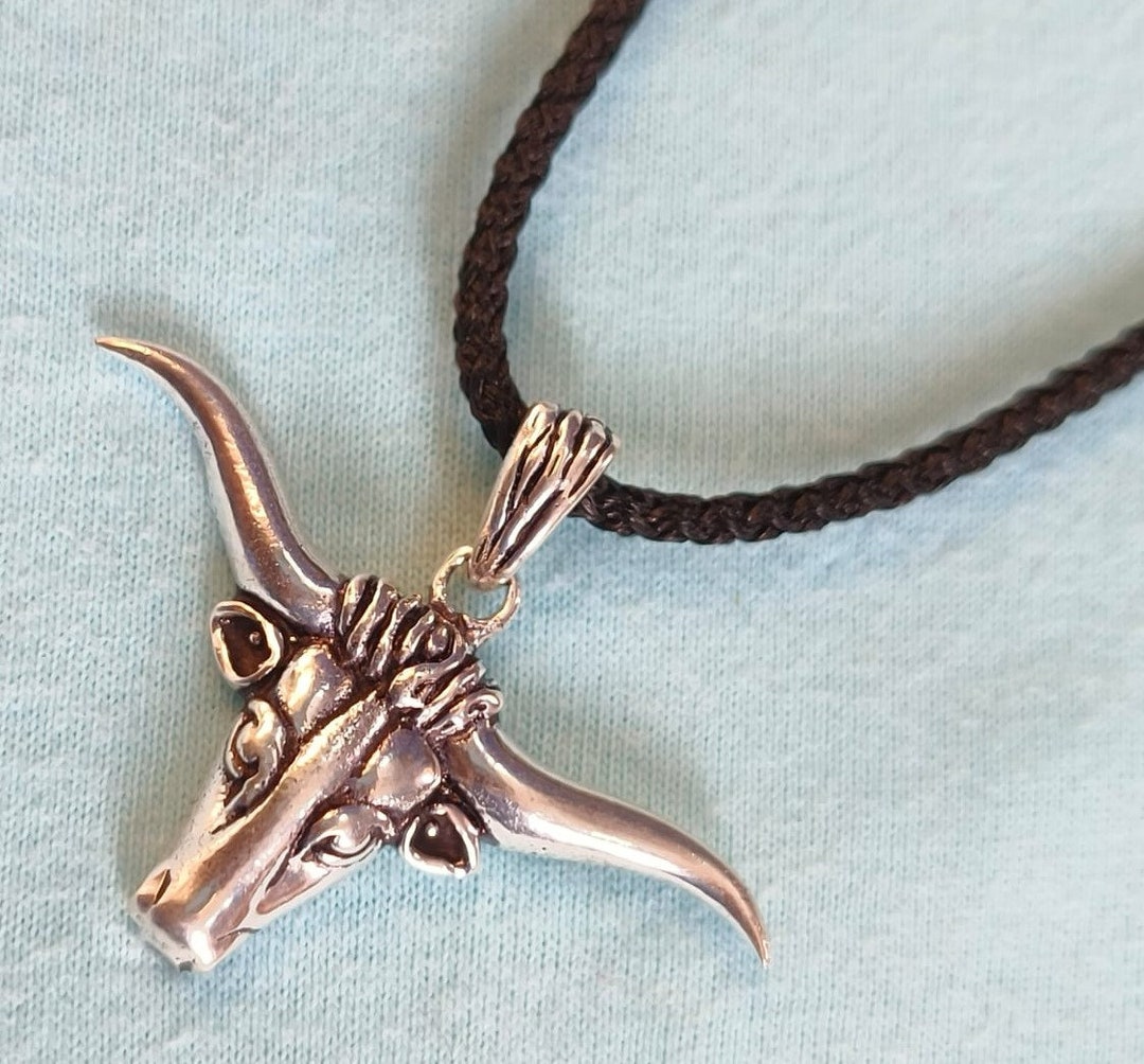Handcrafted Longhorn Bull Head Pendant – Western Cowboy Necklace for ...