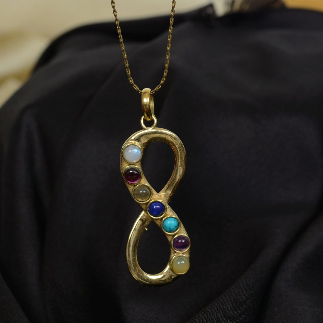 7 Chakra Infinity Pendant Necklace / / Brass / Yoga / Reiki / Boho ...
