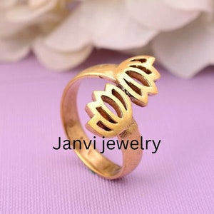Gold Lotus Ring Adjustable Lotus Ring Statement Lotus Ring Gold Plated ...