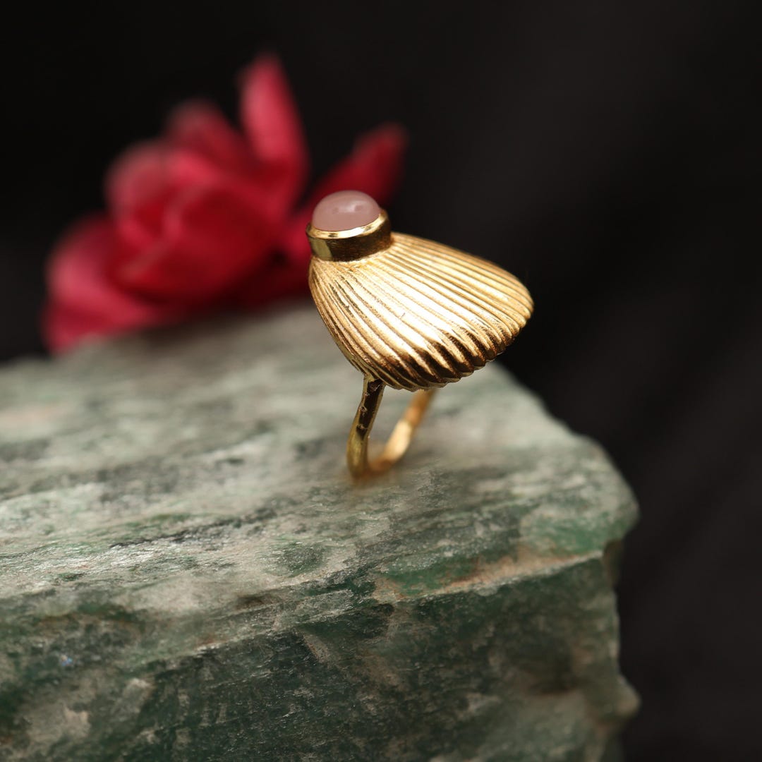 Shell Design Ring | Ocean Ring | 18k Gold Seashell Ring | Gemstone Ring ...