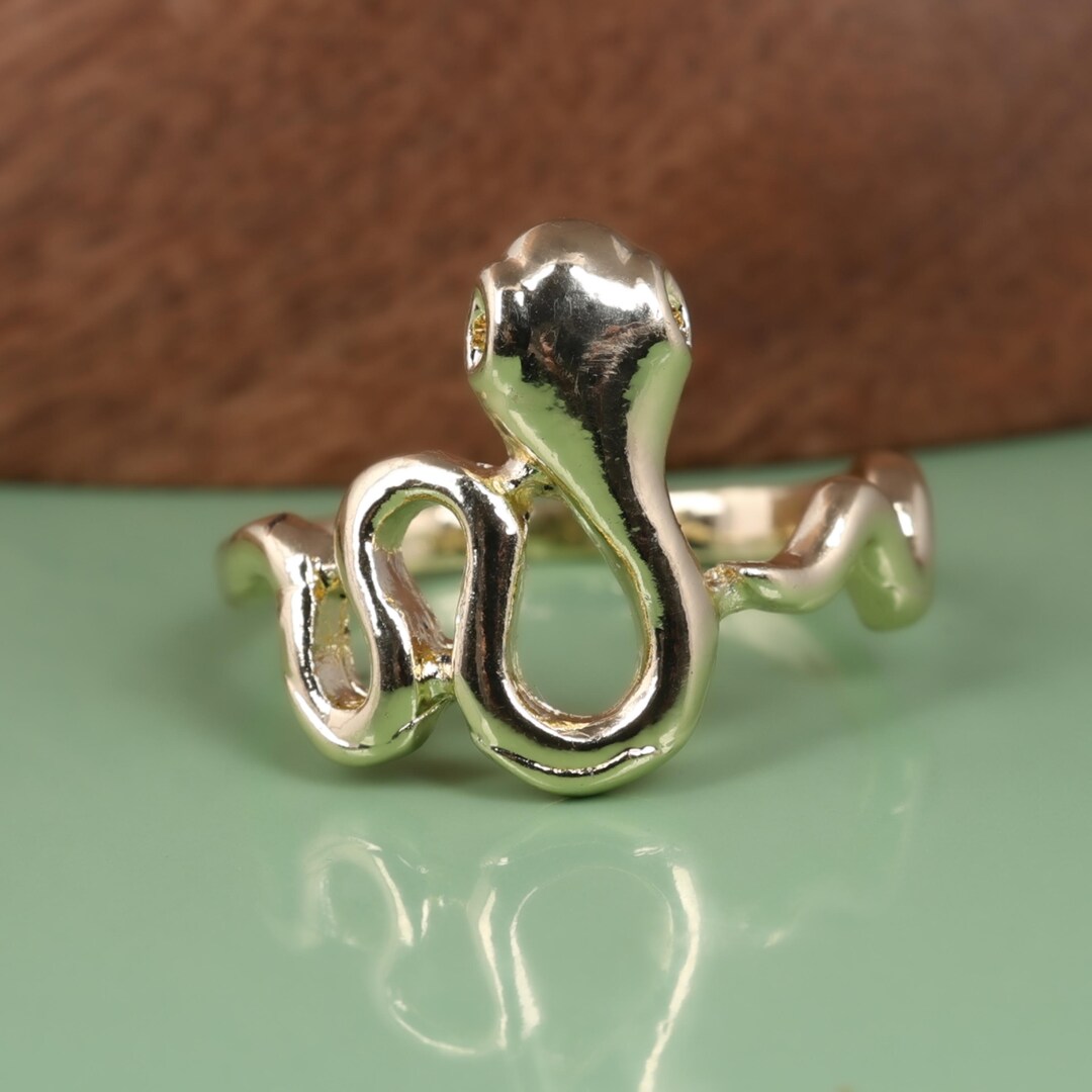 Snake Design Ring, Gold Plated Serpent Ring, Handmade Brass Animal Ring ...