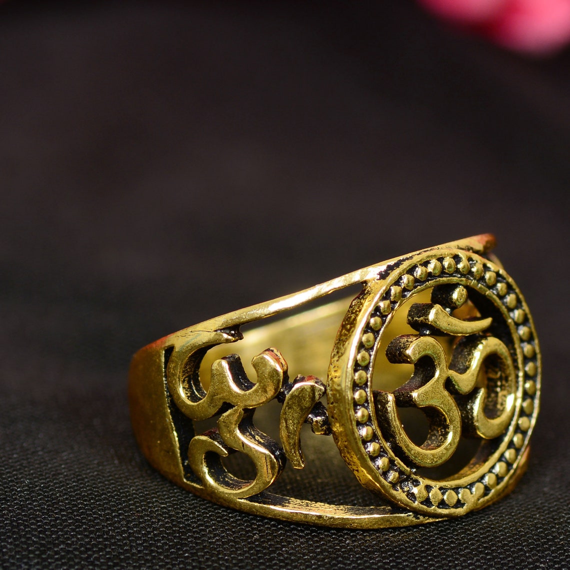 Solid Gold Om Ring, Handmade Ring, Brass Ring, Buddhist Ring ...