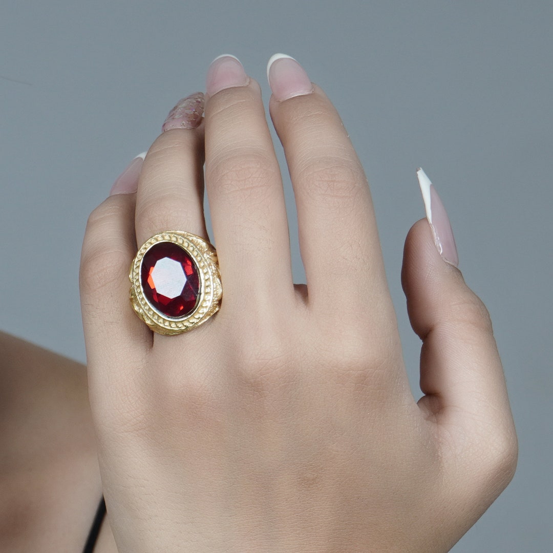 Natural Garnet Gemstone Ring, Red Garnet Ring, Solid 925 Sterling ...