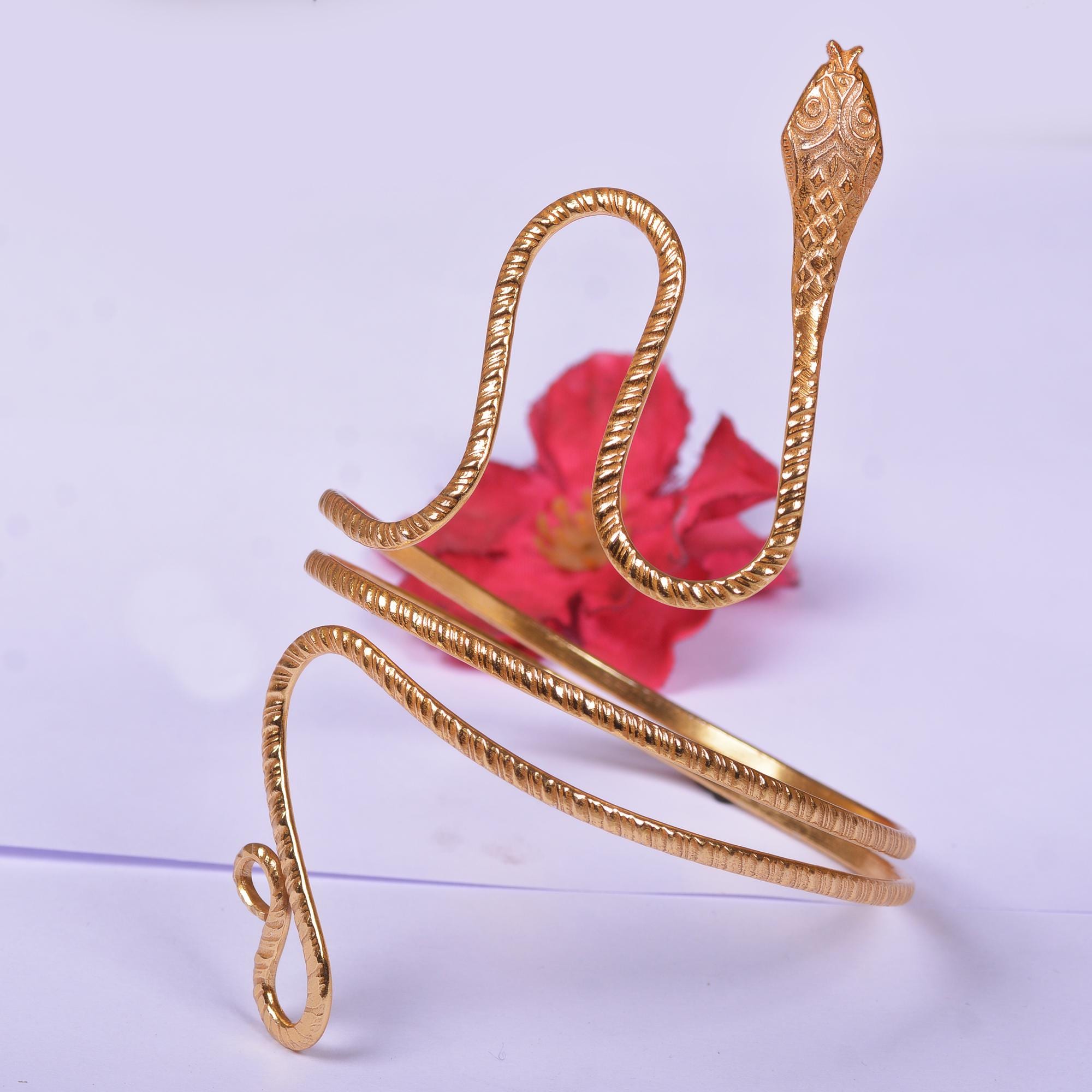 Snake Arm Cuff Bracelet, Gold Brass Upper Arm Bangle, Serpent Armlet ...