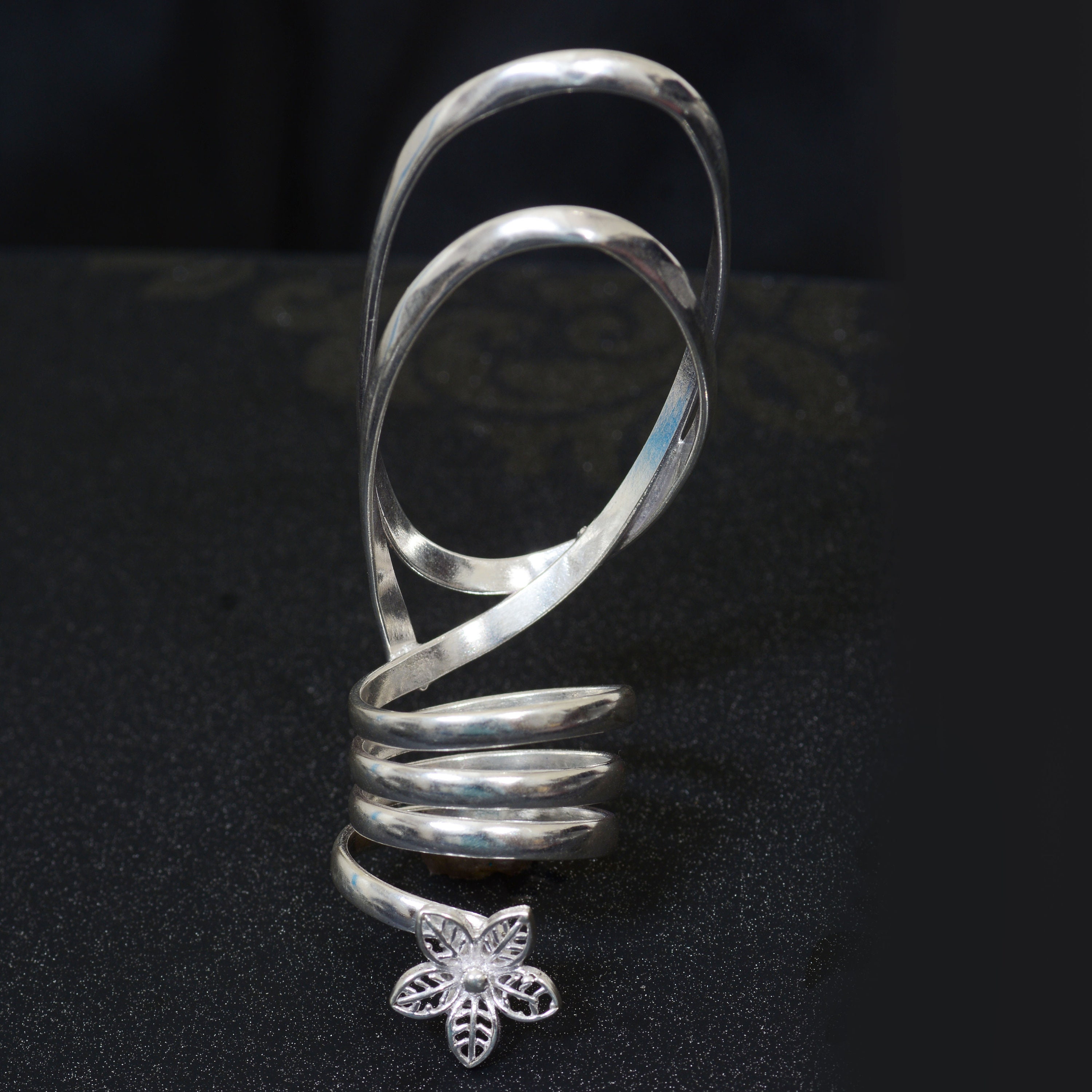 Adjustable Silver Finger Wrap Ring With Floral Charm - Etsy