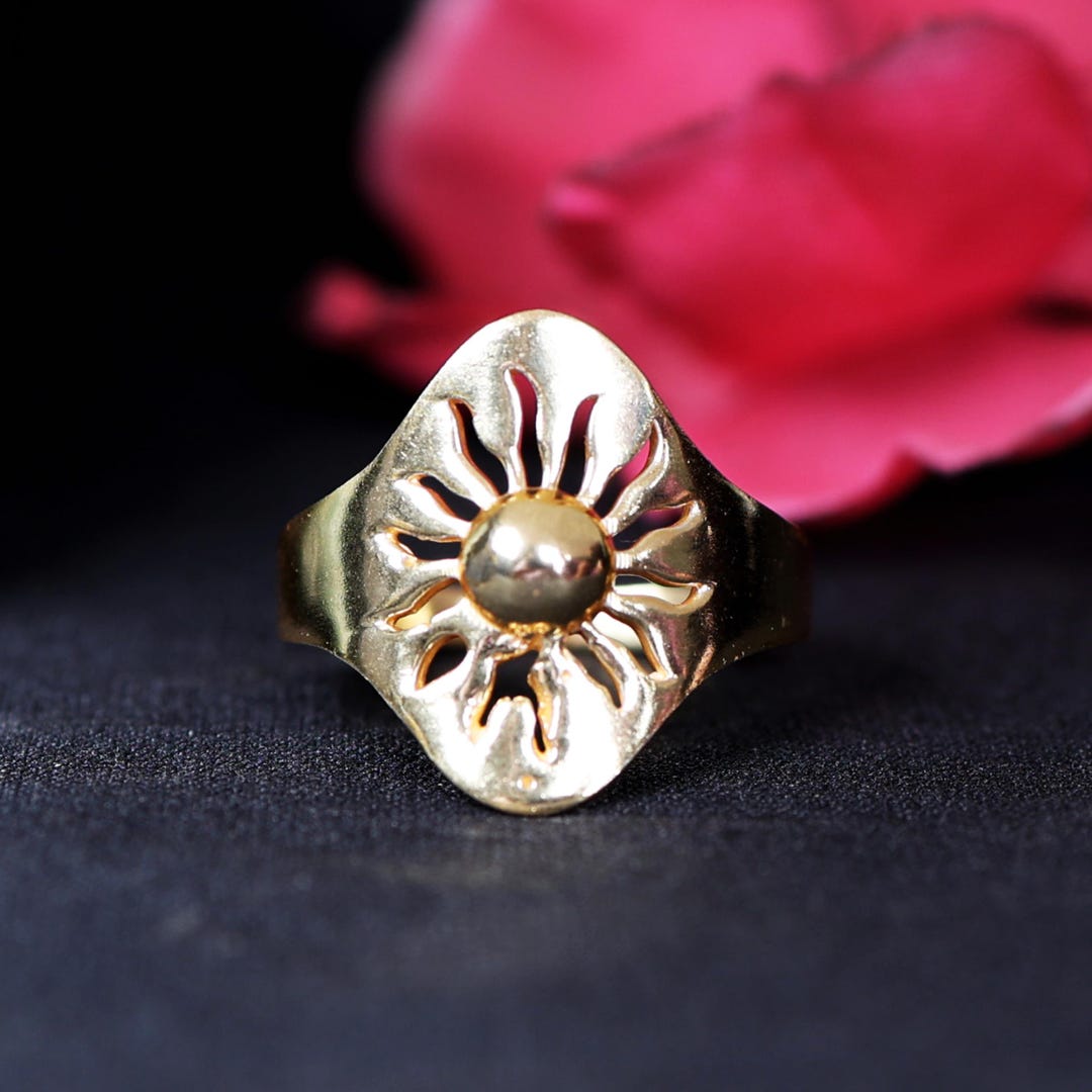 Sunburst Gold Ring, Brass Statement Ring, Boho Sun Ring, Handmade ...