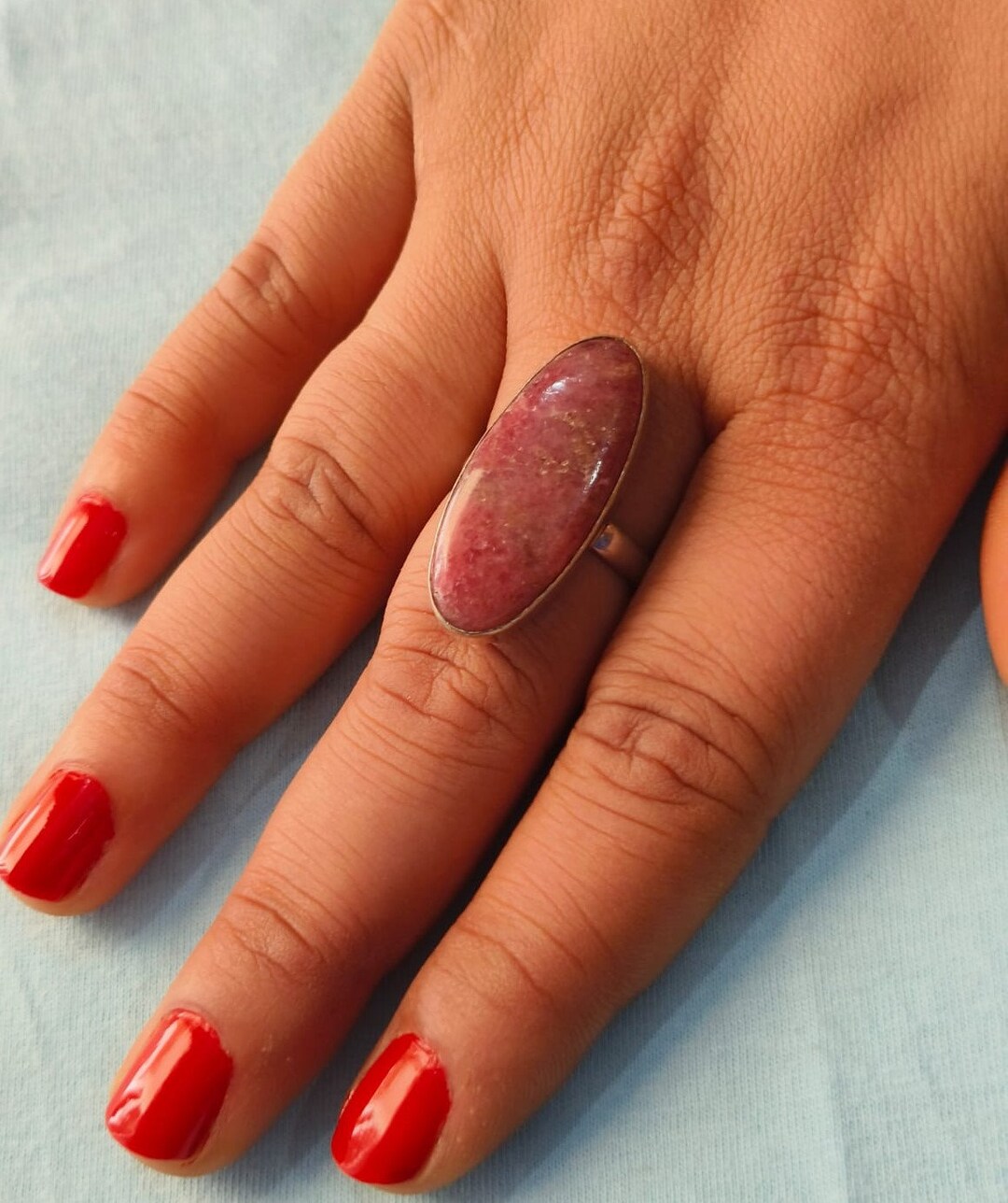 Red Jade Ring, Sterling Silver Ring 925 for Women, Artisan Jewelry Boho ...