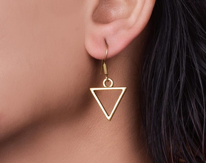 Brass Triangle Dangle Earring Post Brass Tassel Earring Stud Brass Triangle Link Earring Post ...