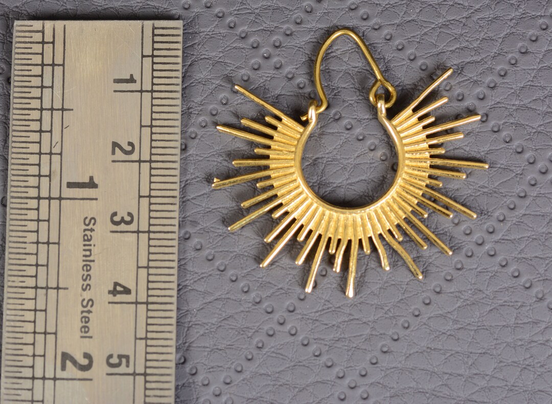 Gold Sun Rays Hoop Earrings, Gold Stainless Steel Sun Open Hoops, Ethnic Large Hoops Minimal ...