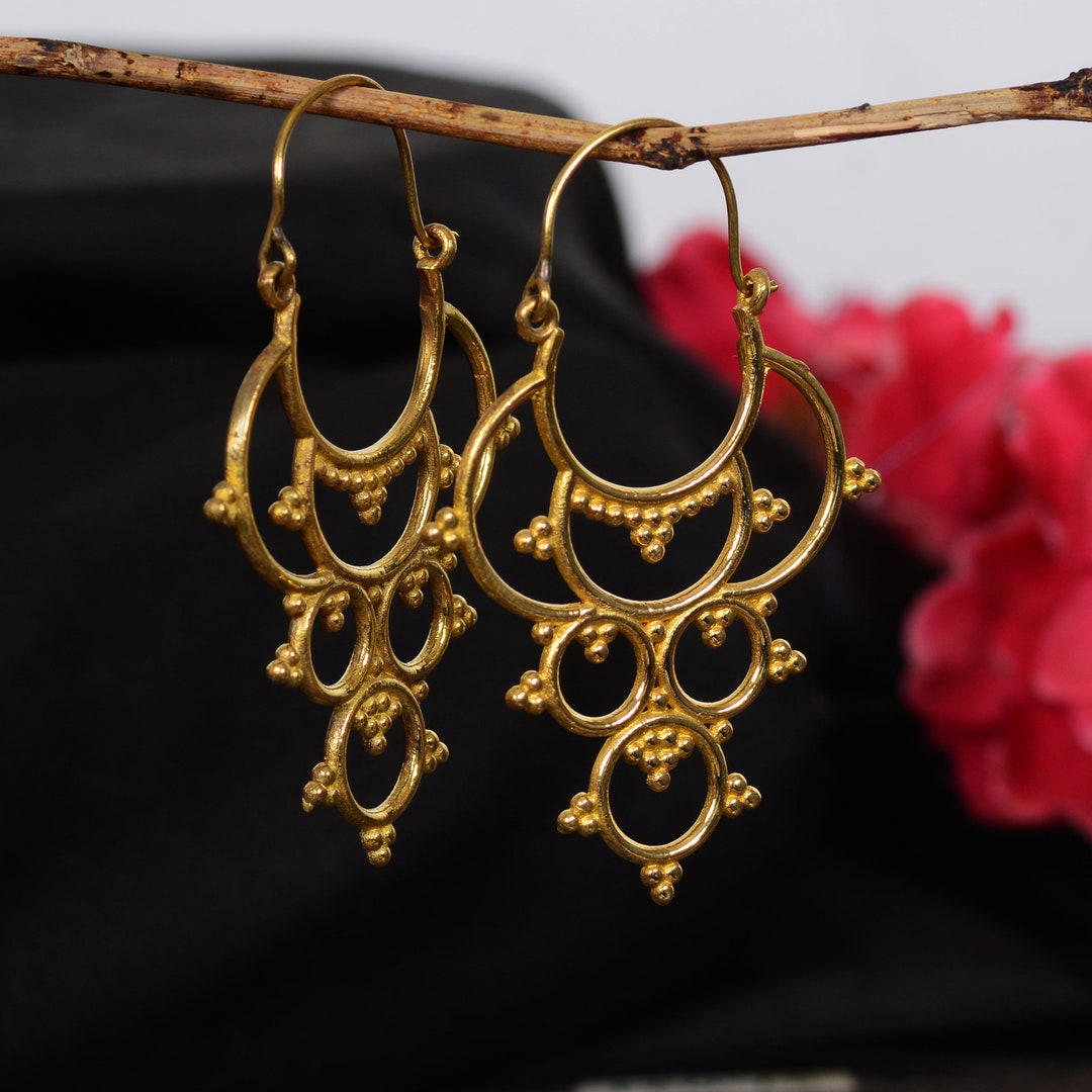 Gold Heggie Hoop Earrings, Brass Earrings, Boho Earrings, Handmade ...