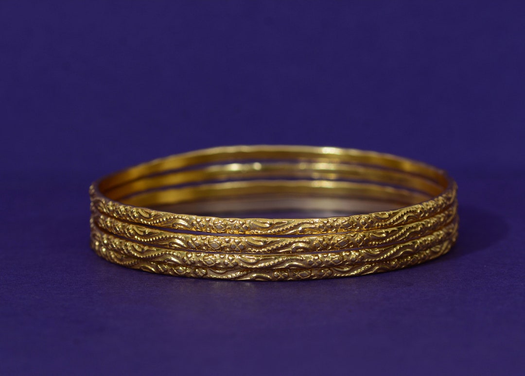 Traditional Antique Gold Textured Bangles Set - Etsy