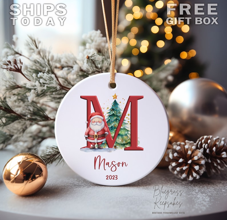 Personalized Initial Christmas Ornament – Letter Monogram Santa ...