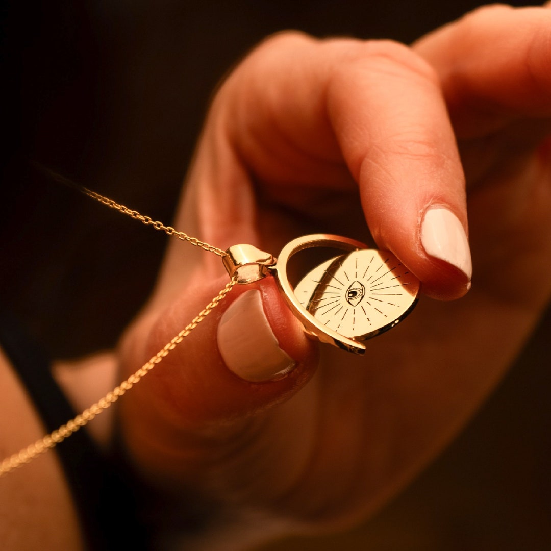 Personalized Evil Eye Fidget Necklace Spinner Jewelry, Handmade Dainty ...