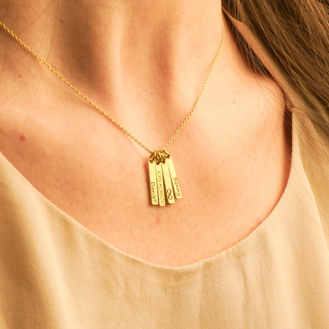 Custom Mini Tag Bar Necklace in Gold, Tiny Initial Tag Necklace ...