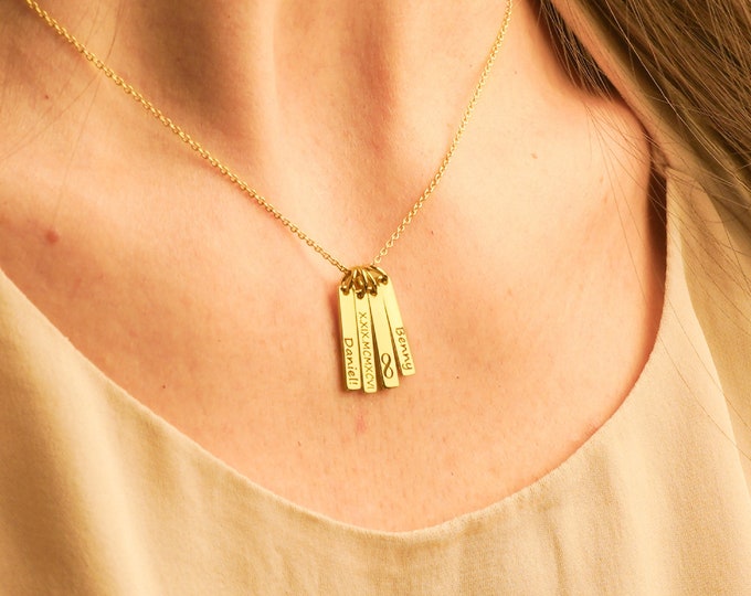 Custom Mini Tag Bar Necklace in Gold, Tiny Initial Tag Necklace ...