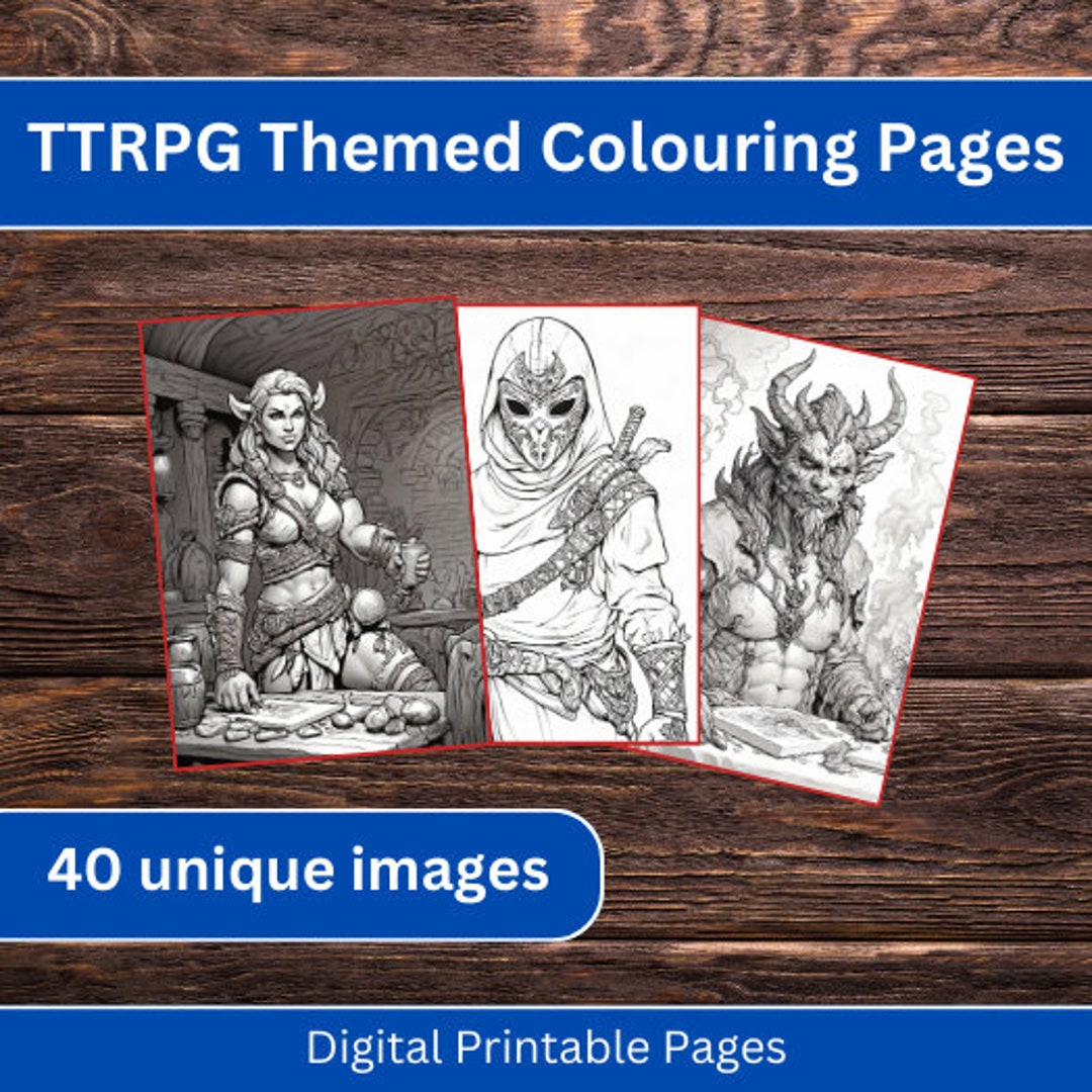 TTRPG Coloring Sheet Bundle 40 Pages of Fantasy Creatures, Adventurers ...