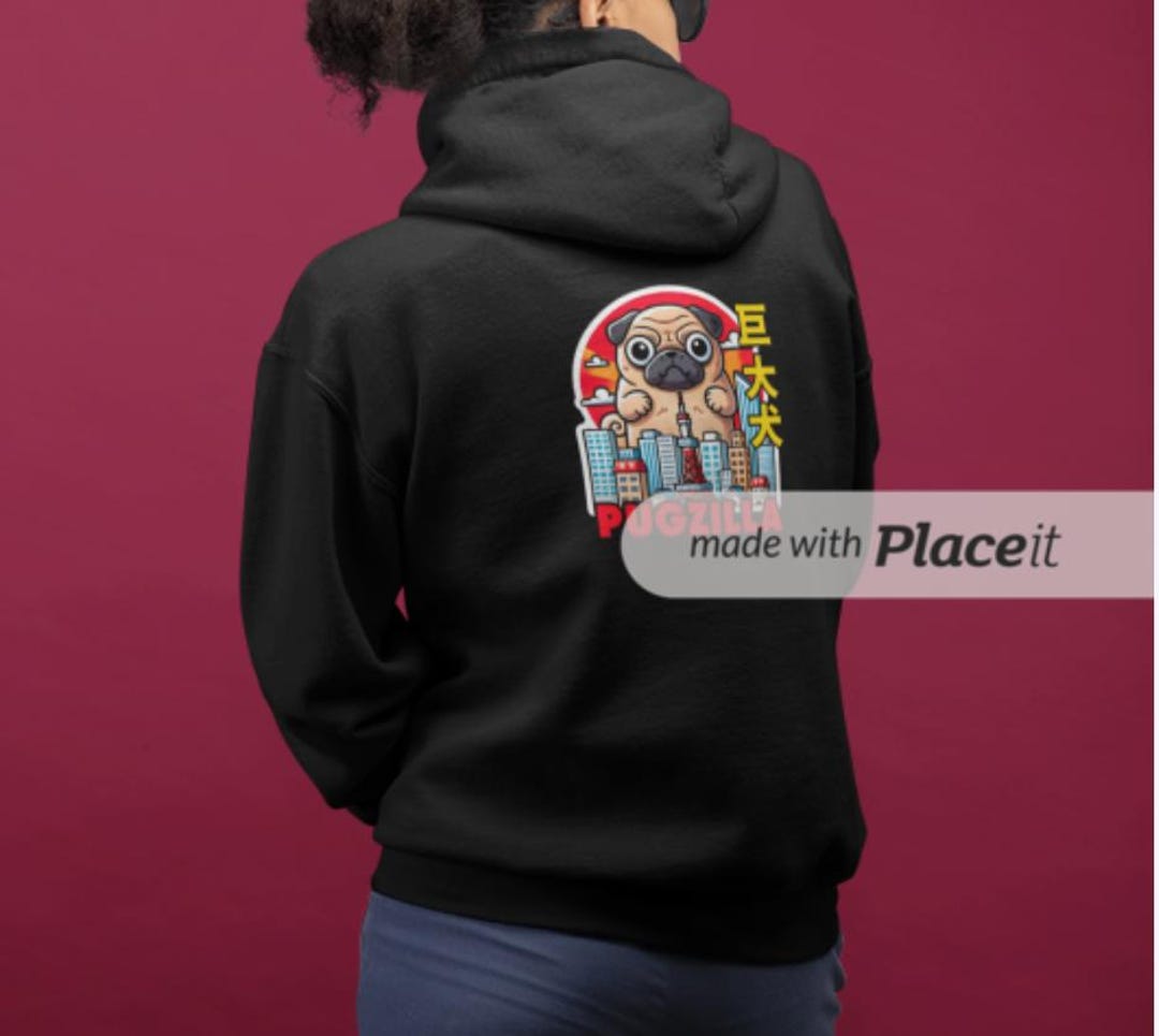 Pugzilla - Unisex Funny Godzilla Themed Japanese Kaiju for Him and for ...