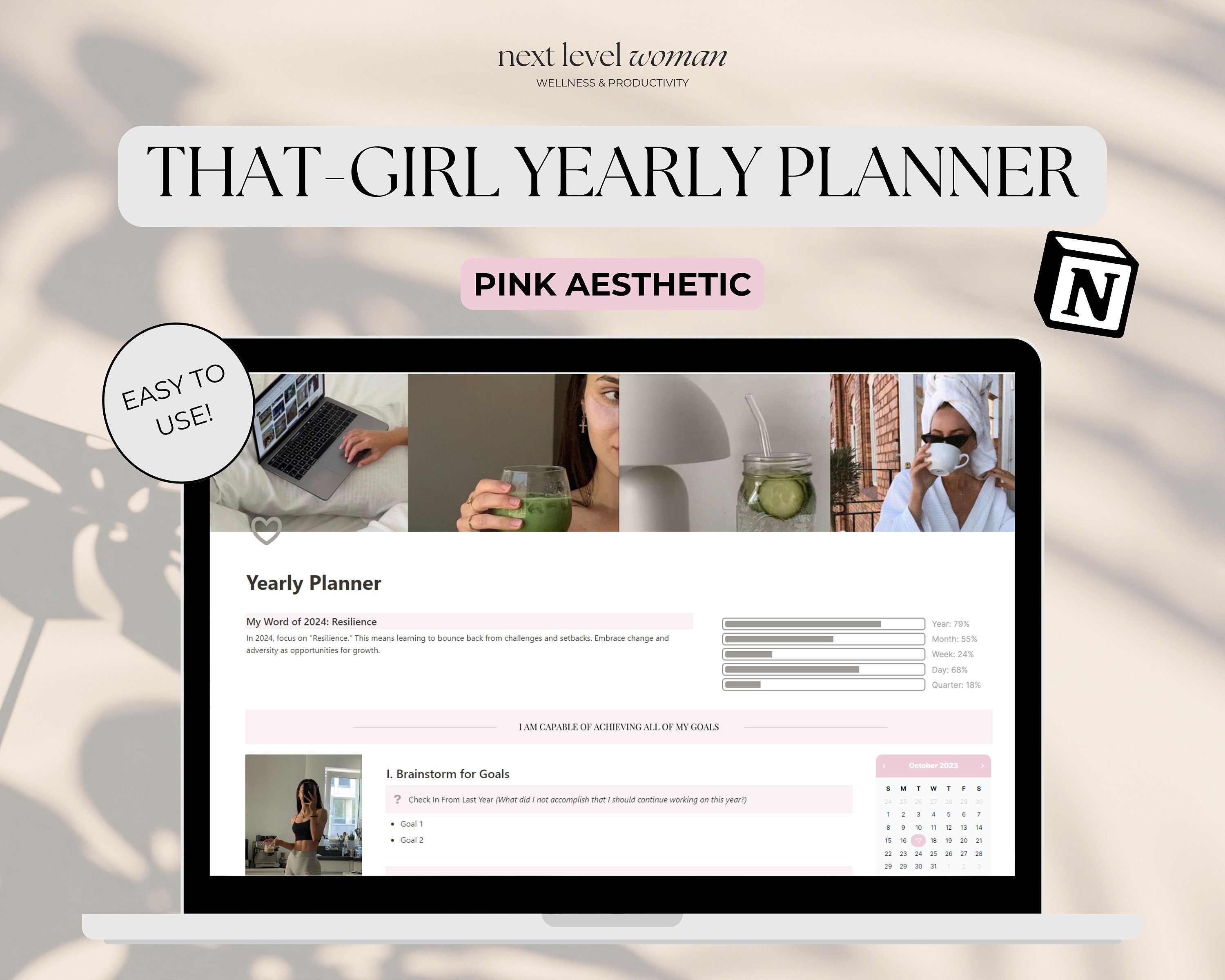 Notion Yearly Planner Template, Simple Notion Dashboard, 2023/2024 ...