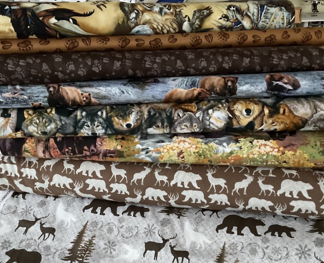 Wild Animal Fabric Bundle, Moose, Bear, Deer, Paw Prints, 8 Pieces, 100 ...