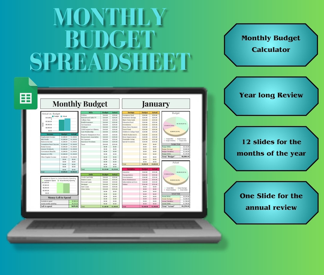 Monthly Budget Calculator Spreadsheet - Etsy