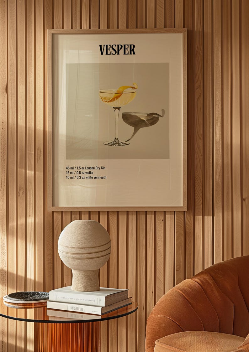 Vesper Cocktail Poster, Retro Poster Print, Printable Wall Art, Bar ...
