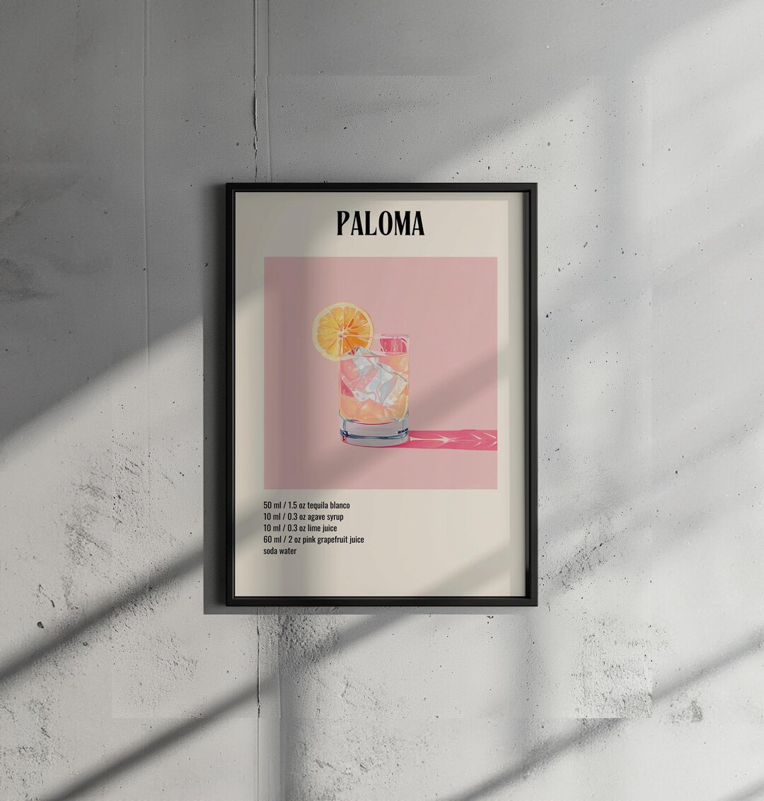 Paloma Cocktail Poster, Retro Poster Print, Aesthetic Print, Printable ...