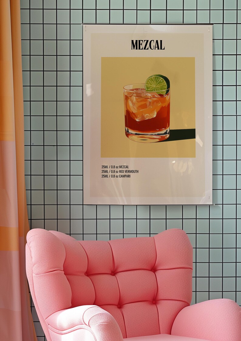 Mezcal Cocktail Poster, Retro Poster Print, Printable Wall Art, Bar ...