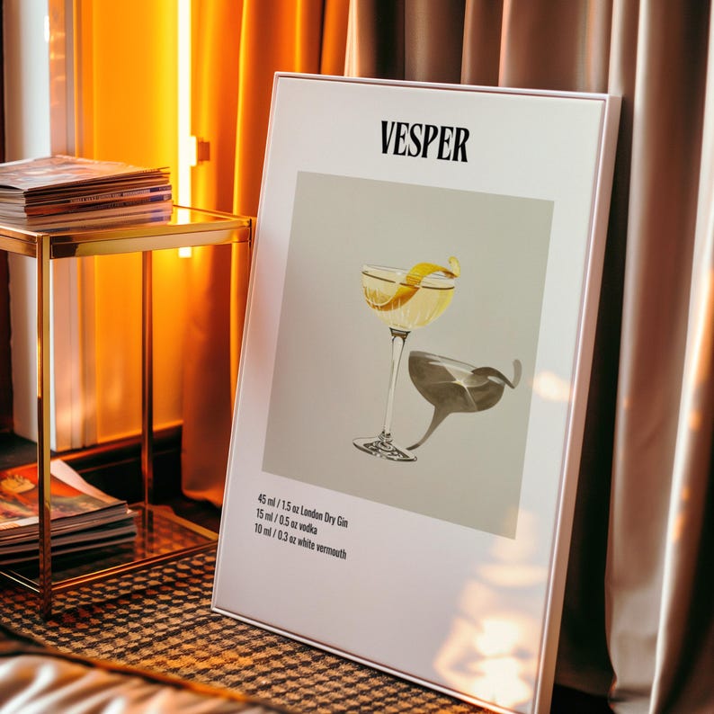 Vesper Cocktail Poster, Retro Poster Print, Printable Wall Art, Bar ...