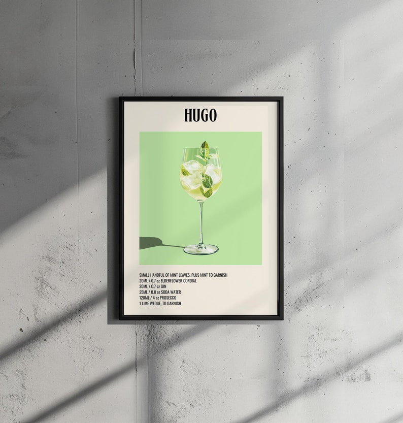Hugo Cocktail Poster, Retro Poster Print, Printable Wall Art, Bar Print ...