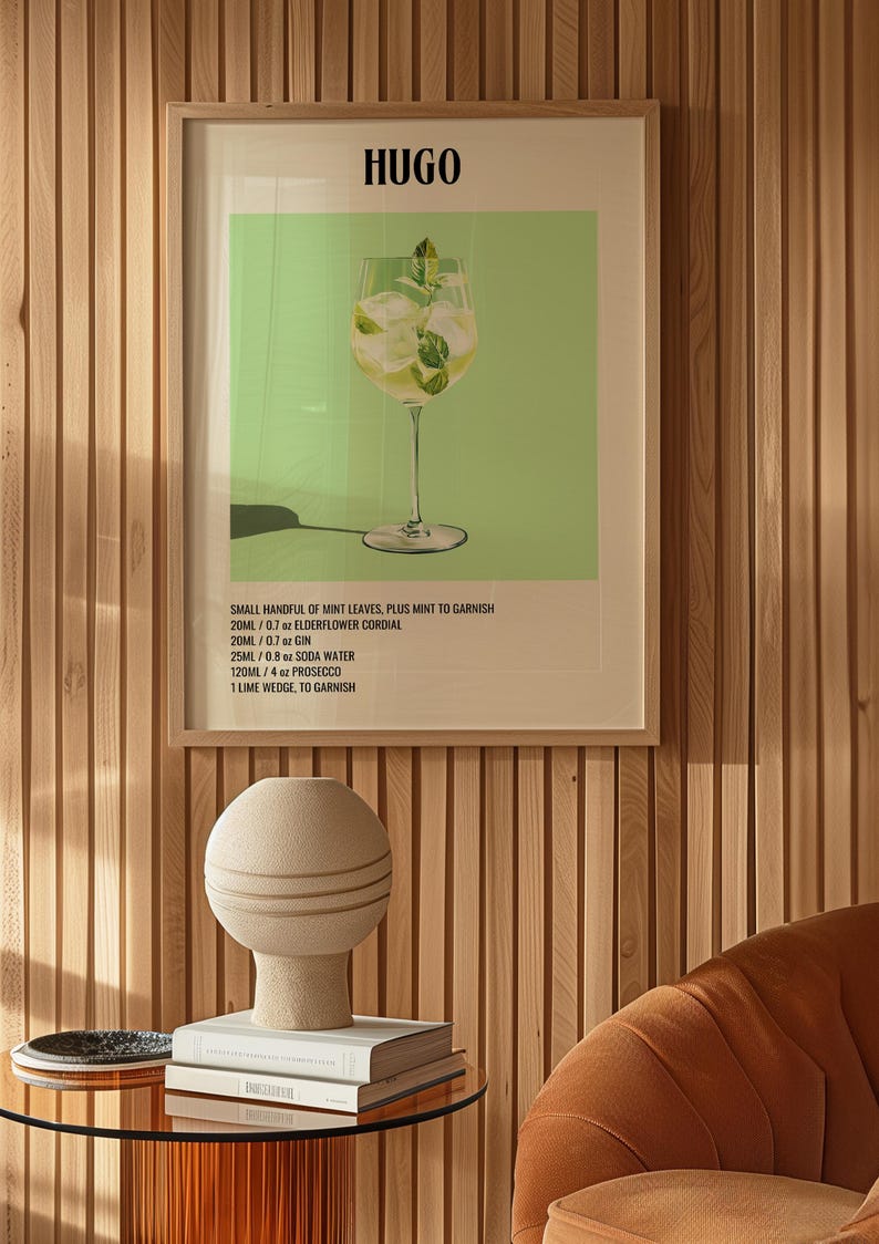 Hugo Cocktail Poster, Retro Poster Print, Printable Wall Art, Bar Print ...