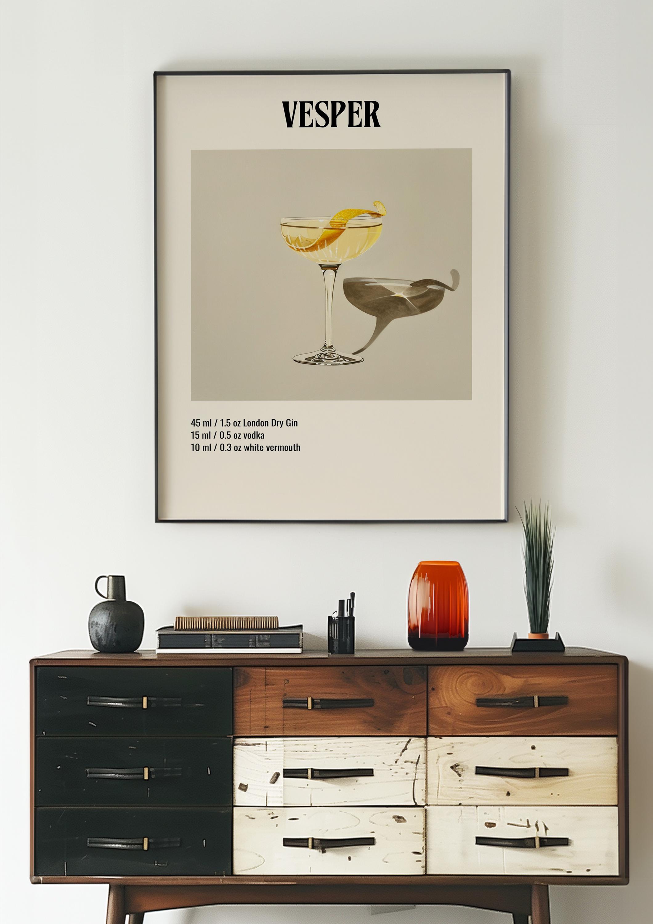 Vesper Cocktail Poster, Retro Poster Print, Printable Wall Art, Bar ...