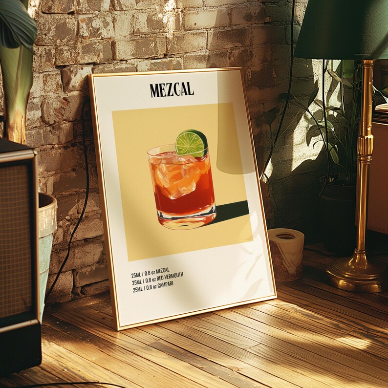 Mezcal Cocktail Poster, Retro Poster Print, Printable Wall Art, Bar ...