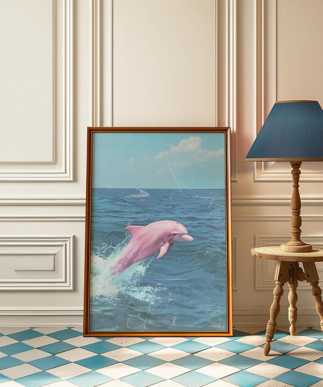 Pink Dolphin Retro Print, Summer Print, Aesthetic Beach Print ...