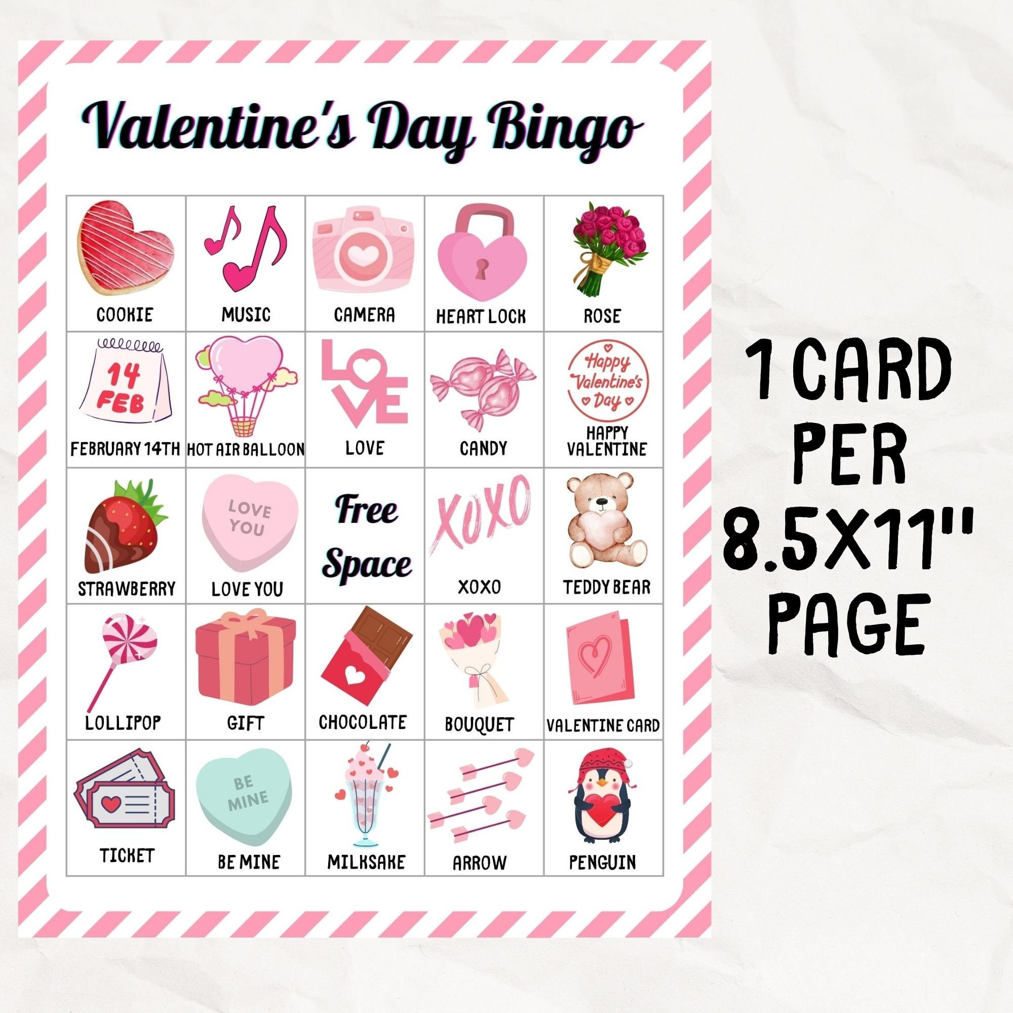 Valentine's Day Bingo, 50 Printable Valentine's Bingo Card, Valentine's ...