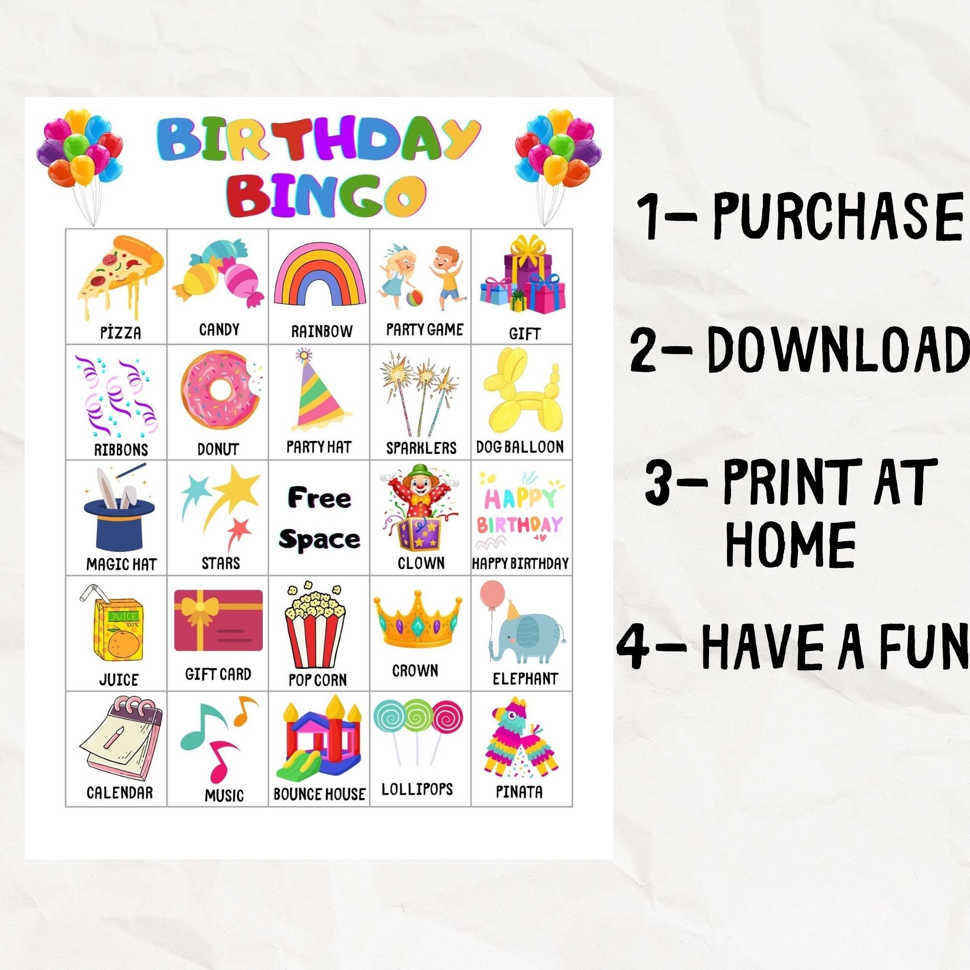 Birthday Bingo, 50 Birthday Bingo Game, Kids Birthday Game, Happy ...