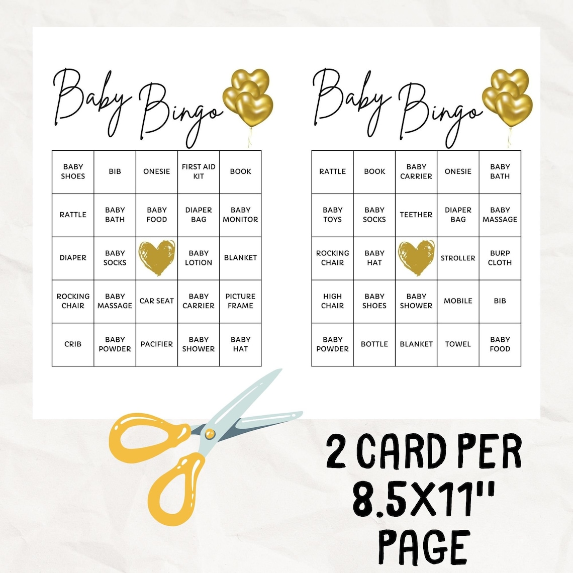 50 Baby Shower Bingo Cards, Printable Baby Gold Bingo Game Cards ...