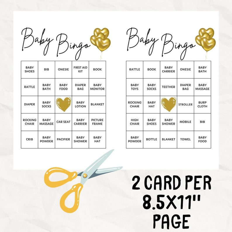 50 Baby Shower Bingo Cards, Printable Baby Gold Bingo Game Cards ...