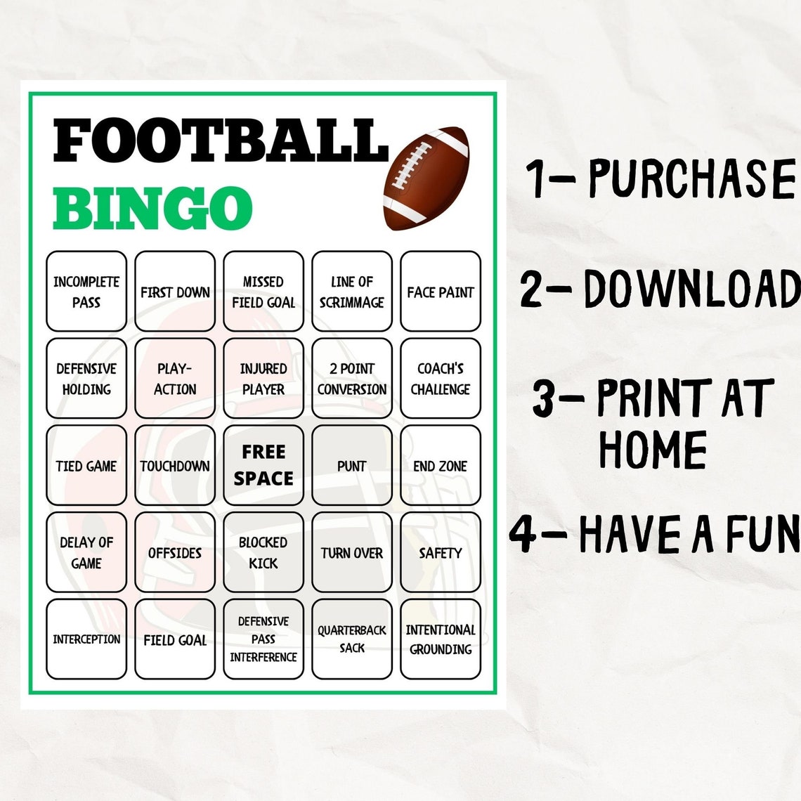Football Bingo, 30 Football Bingo Cards, Football Activity, Kid's ...