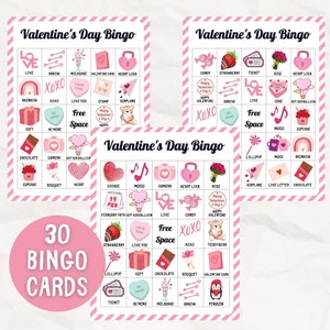 Valentine's Day Bingo, 30 Printable Valentine's Bingo Card, Valentine's ...