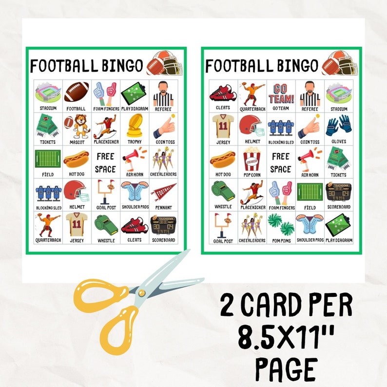 Football Bingo, 30 Football Bingo Cards, Football Activity, Kid's ...