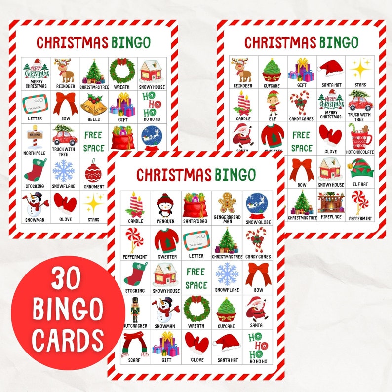 Christmas Bingo, 30 Printable Christmas Bingo Cards, Christmas Activity ...