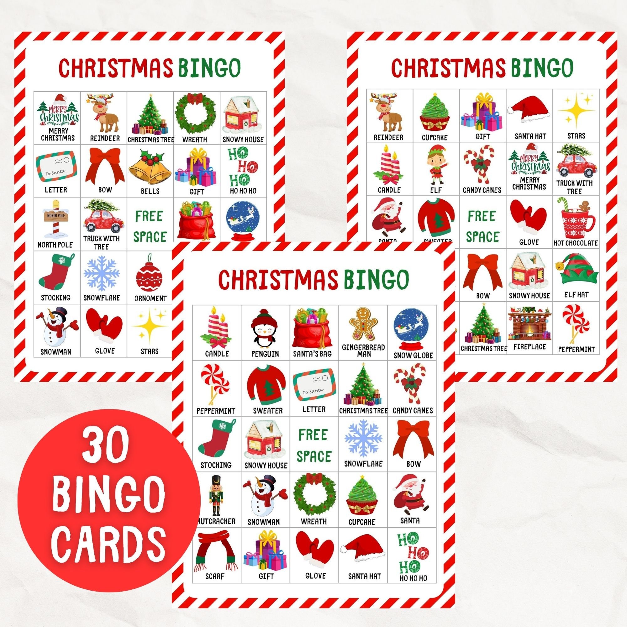 Christmas Bingo, 30 Printable Christmas Bingo Cards, Christmas Activity ...