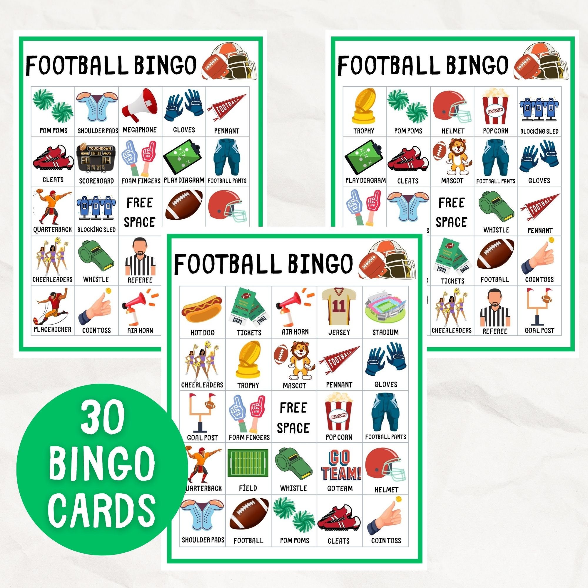 Football Bingo, 30 Football Bingo Cards, Football Activity, Kid's ...