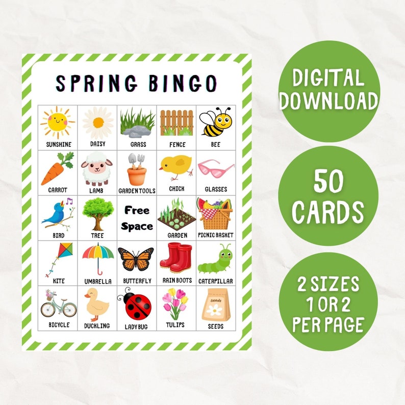 50 Spring Bingo Cards, Printable Spring Bingo Game, Bingo Spring ...
