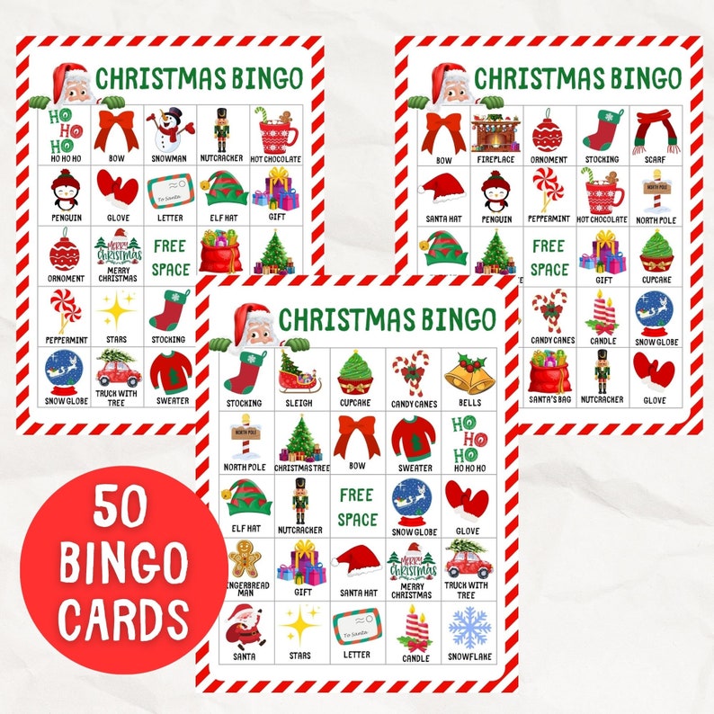 Christmas Bingo, 50 Christmas Bingo Cards, Christmas Activity, Kids ...