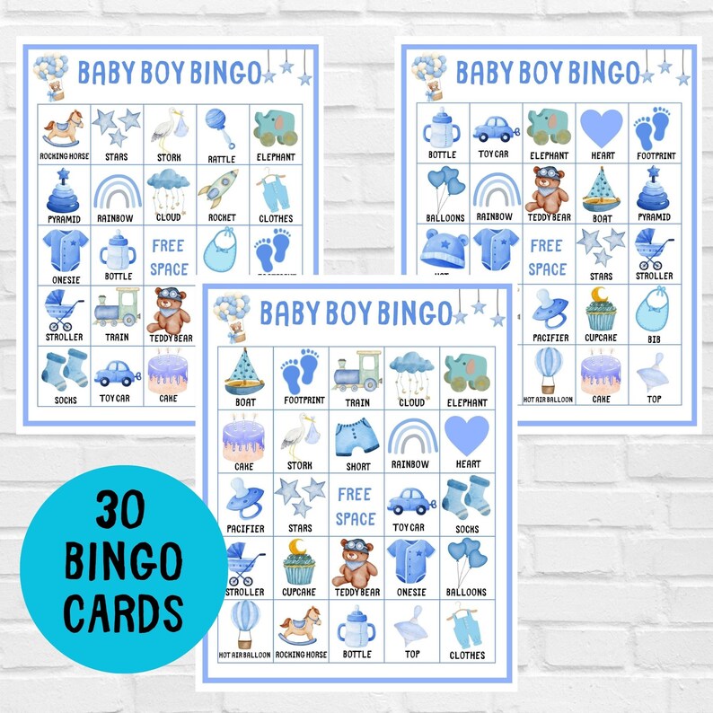 Baby Boy Bingo Game Instant Digital Download, Boy Baby Shower Bingo ...