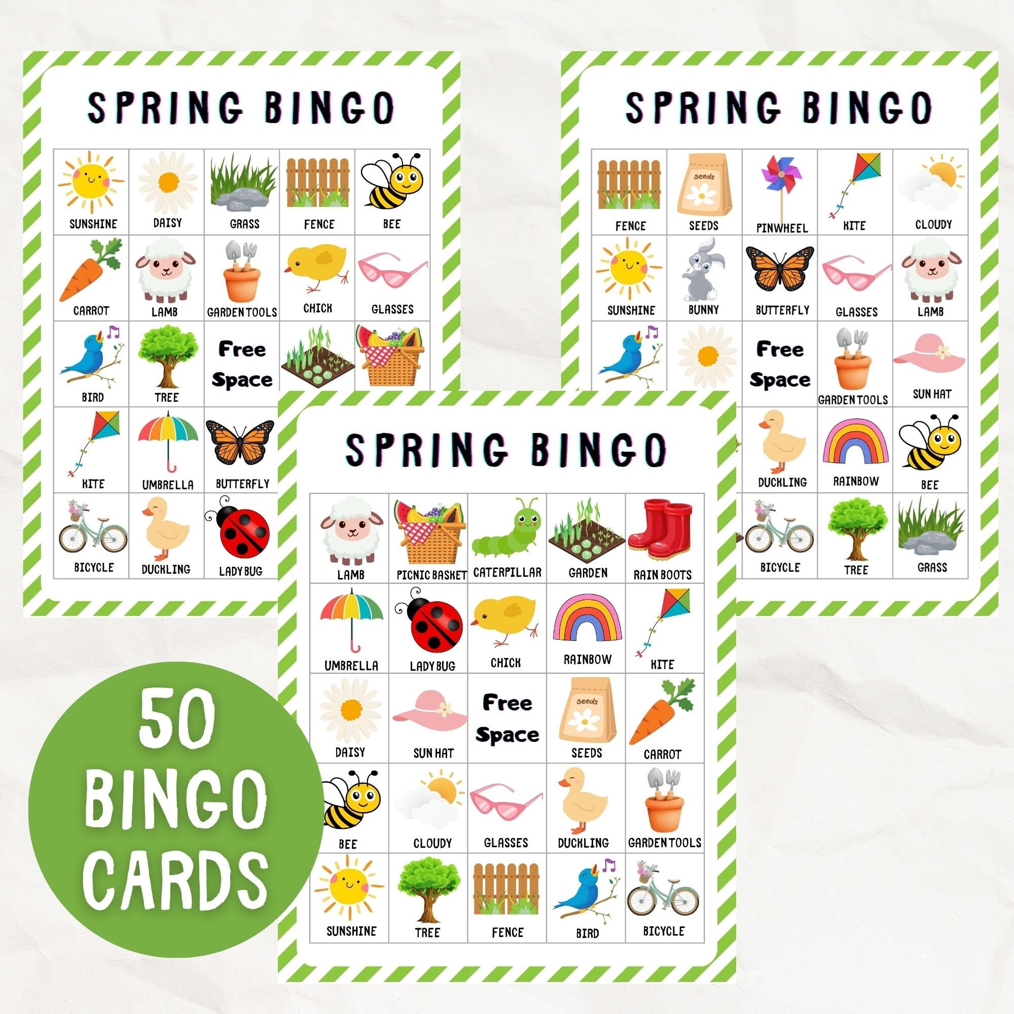 50 Spring Bingo Cards, Printable Spring Bingo Game, Bingo Spring ...
