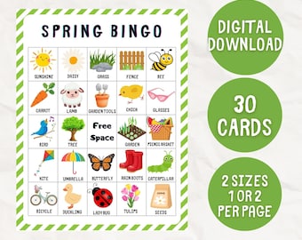 30 Spring Bingo Cards Printable Game, Spring Bingo Kids Classroom ...