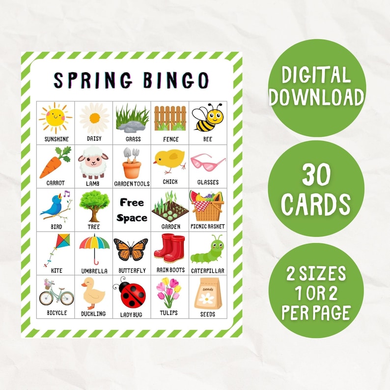 30 Spring Bingo Cards, Printable Spring Bingo Game, Bingo Spring ...