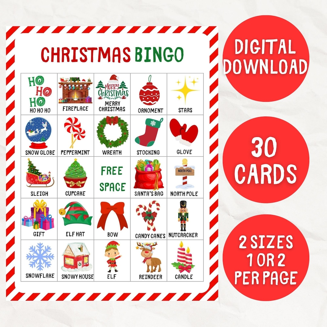 Christmas Bingo, 30 Printable Christmas Bingo Cards, Christmas Activity ...